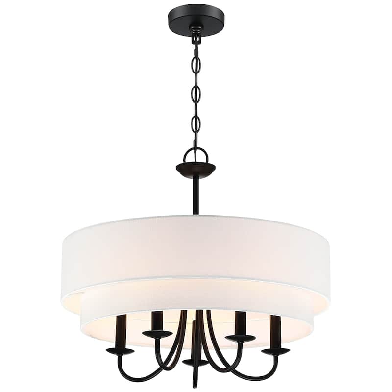 Martina 5-Light Black Chandelier Light with White Double Drum Shade ...